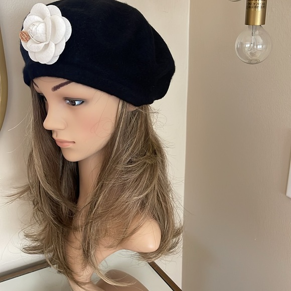 Accessories | Classic Camellia Flower French Wool Black Beret Hat ...